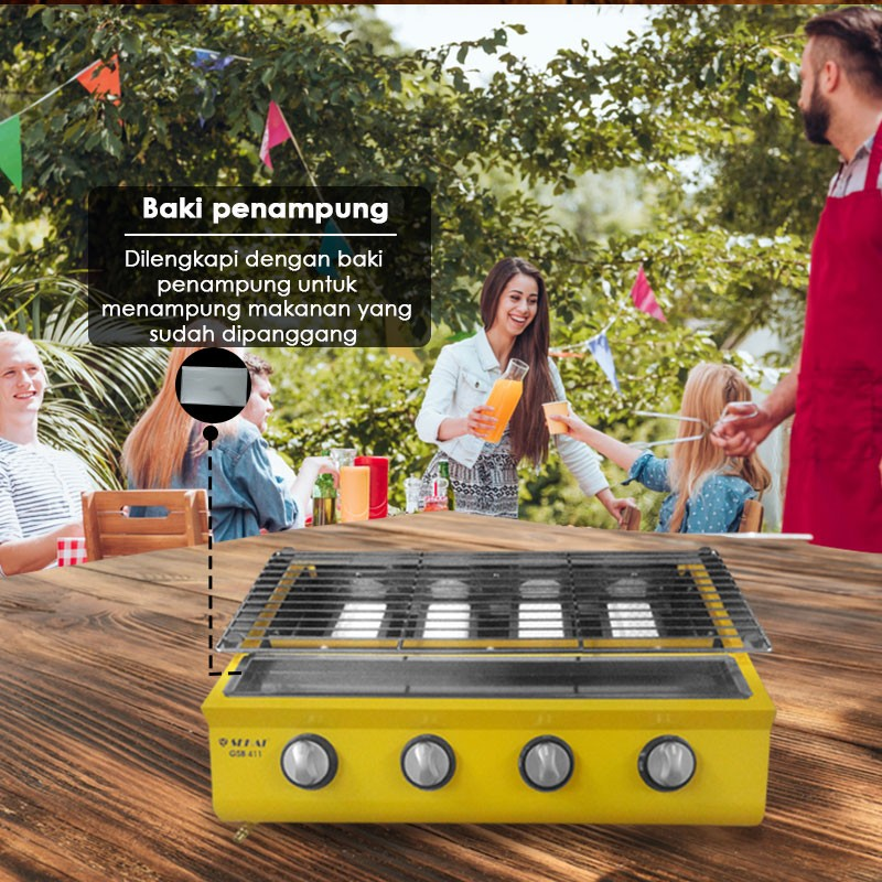 Promo SEKAI Kompor Gas Panggang / Roaster BBQ Steak 4 Tungku GSB 411 ...